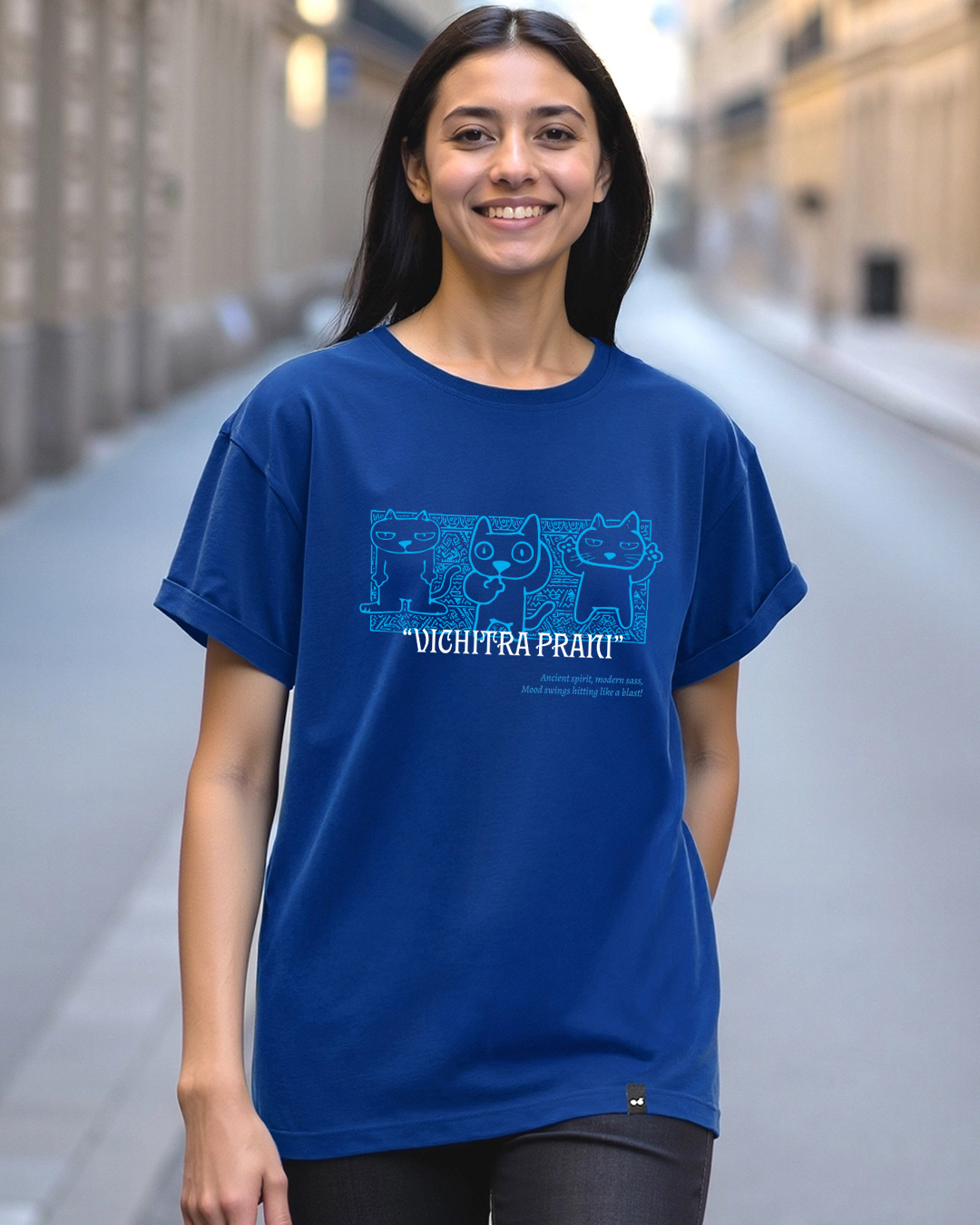 Buy Women's Blue Vichitra Prani Graphic Printed Boyfriend T-shirt ...
