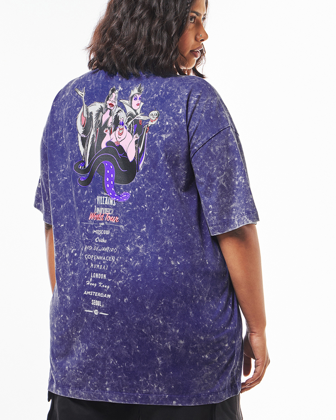 Buy Women's Blue Villains Graphic Printed Oversized Plus Size Acid Wash T-shirt Online at Bewakoof