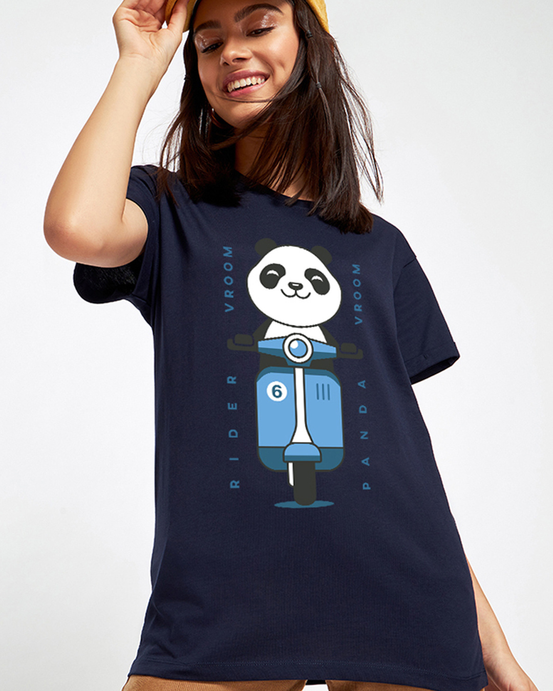 Buy Women's Blue Vroom Panda Graphic Printed Boyfriend T-shirt Online ...