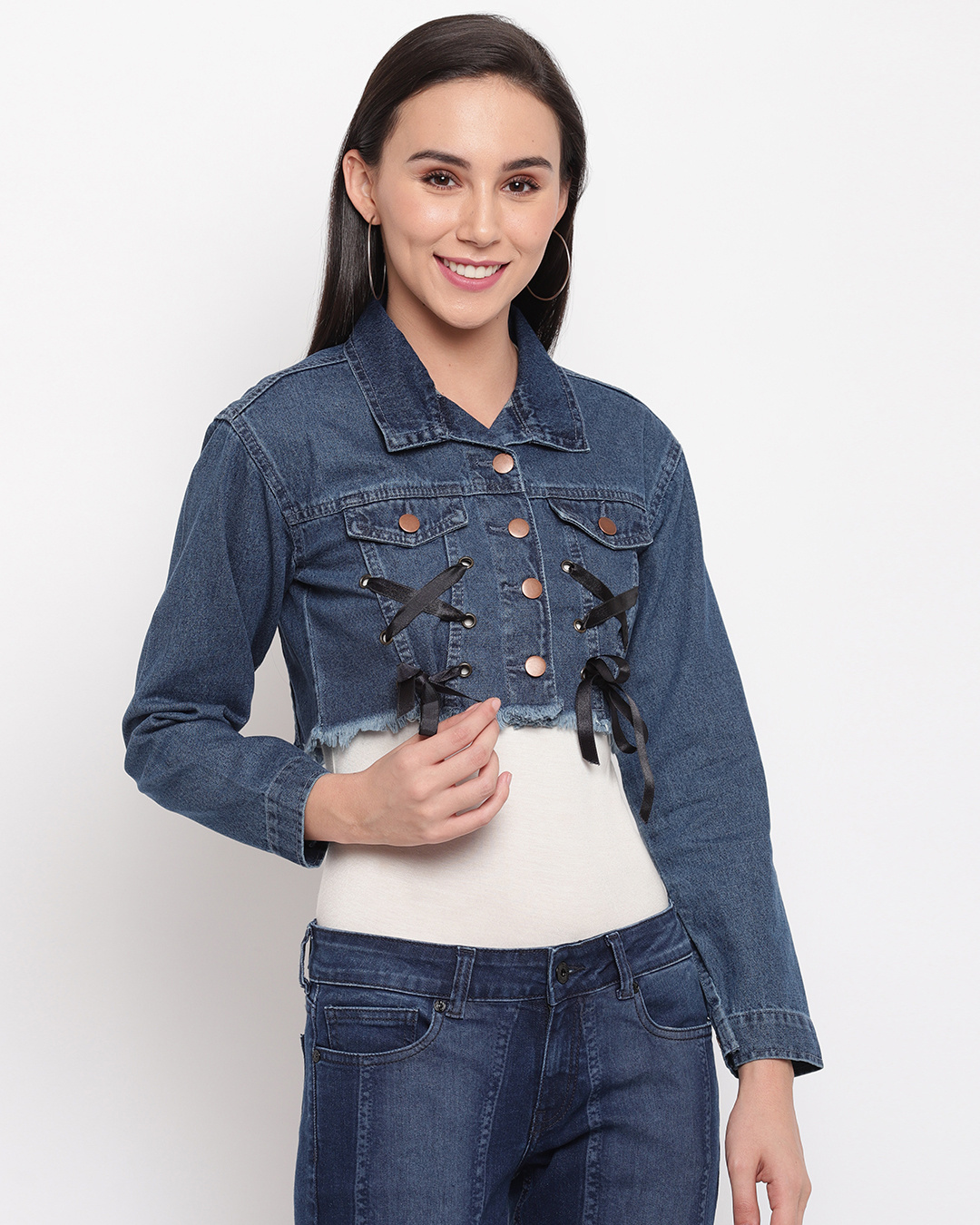 Buy Women's Blue Washed Crop Jacket Online at Bewakoof