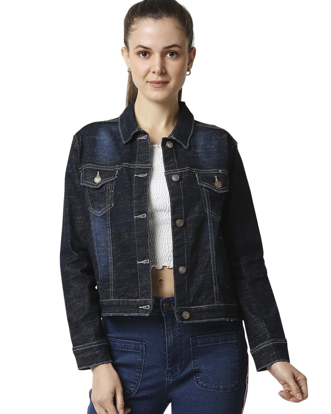 Buy Women's Blue Washed Denim Jacket Online at Bewakoof