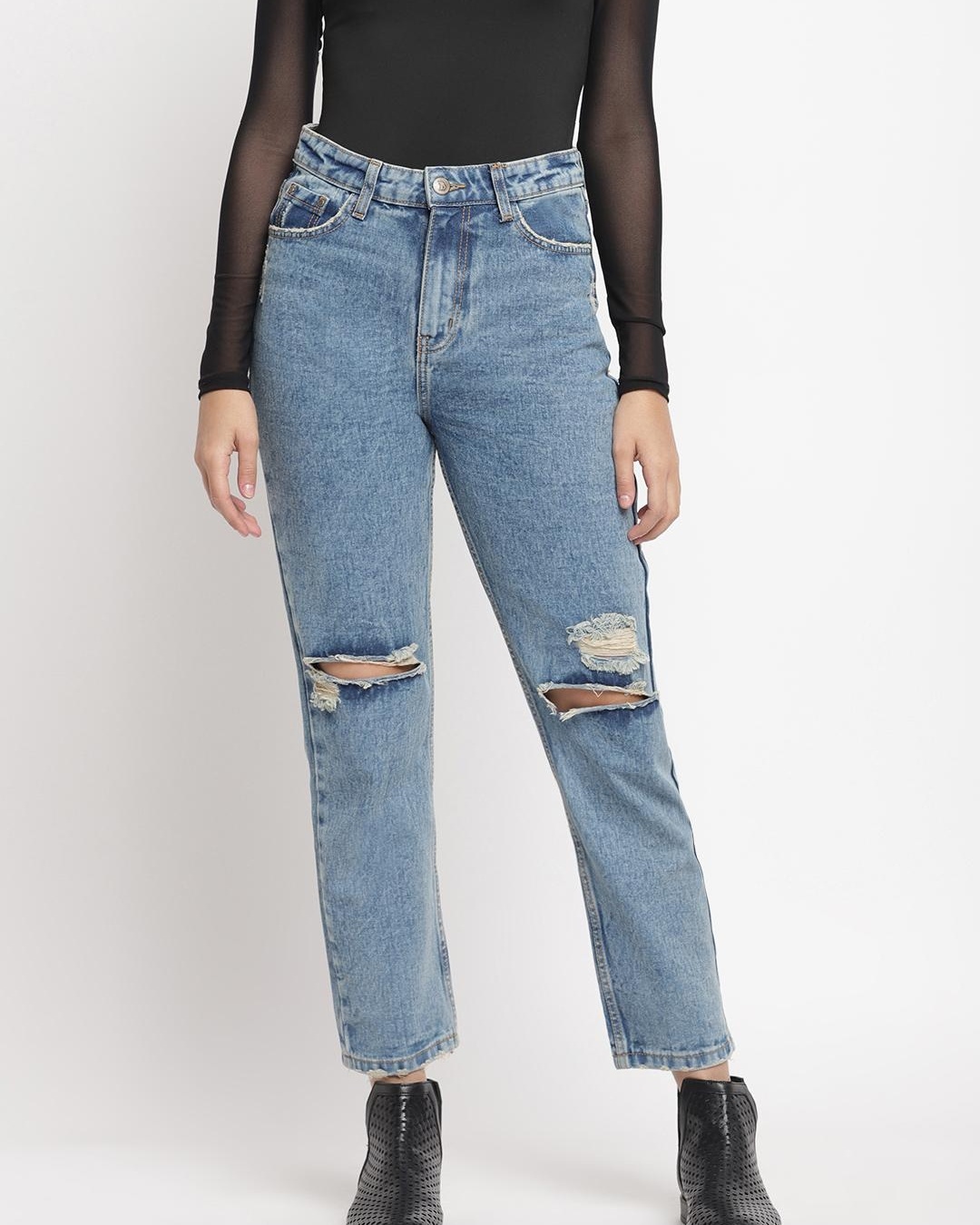 Buy Women's Blue Washed Mom Fit Jeans Online at Bewakoof