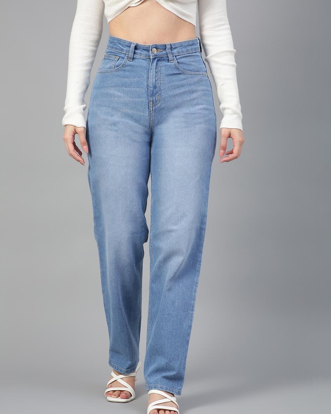 Buy Women's Blue Washed Straight Fit Jeans Online at Bewakoof