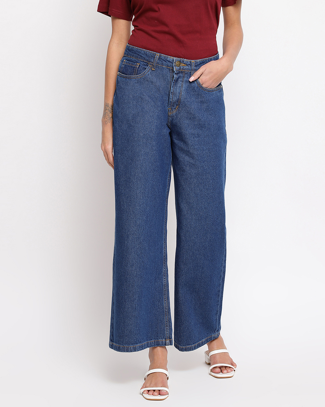 Buy Women's Blue Wide Leg Jeans Online at Bewakoof