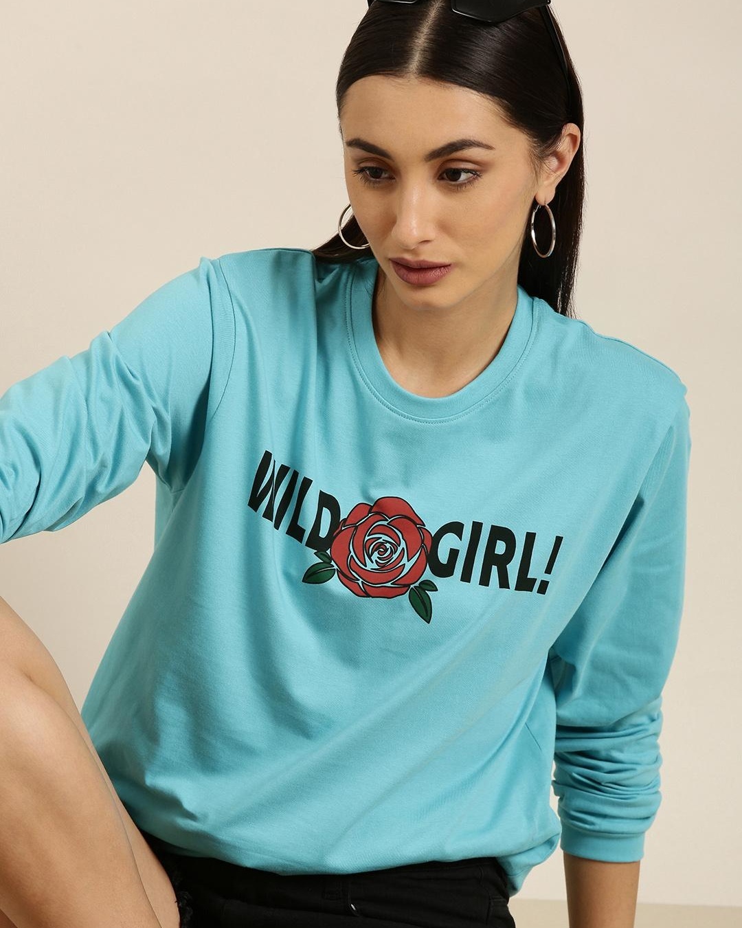 Buy Women's Blue Wild Girl Typography Oversized T-shirt Online at Bewakoof