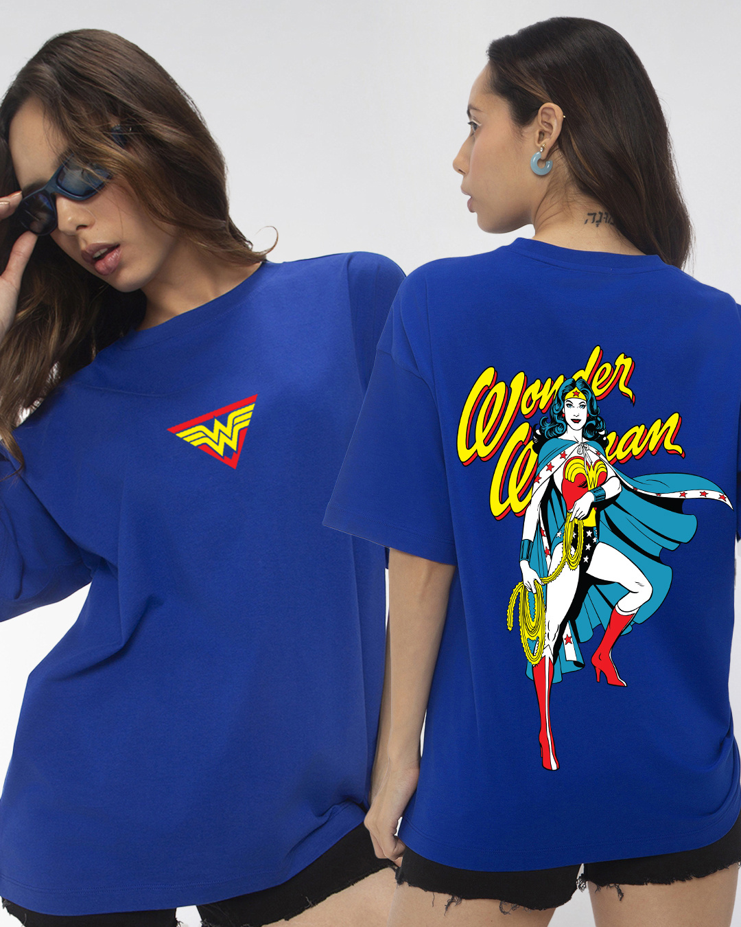 Buy Women's Blue Wonder Woman Graphic Printed Oversized T-shirt Online at Bewakoof