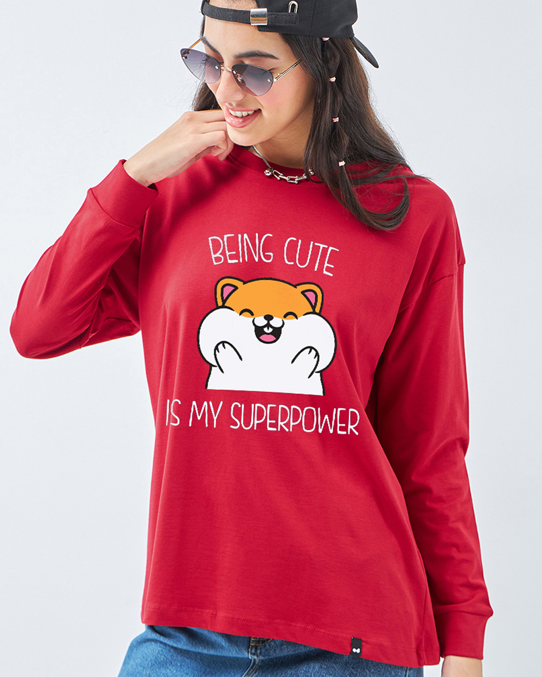 Buy Women's Bold Red Being Cute is My Super Power Graphic Printed ...