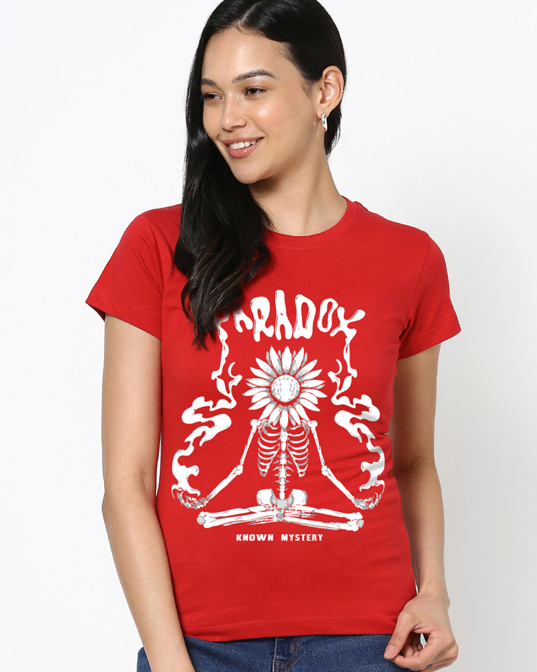 Buy Women's Bold Red Graphic Printed T-shirt Online at Bewakoof
