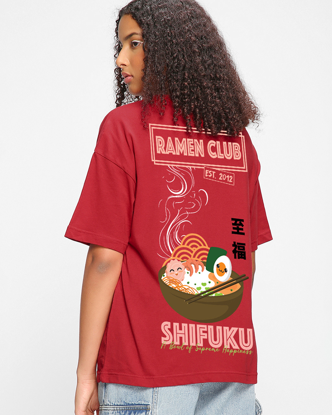 Buy Women's Bold Red Ramen Graphic Printed Oversized T-shirt Online at ...