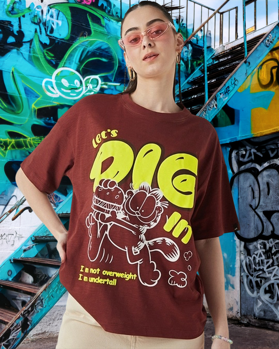 Buy Women's Brick Red Lets Dig In Graphic Printed Oversized T-shirt ...