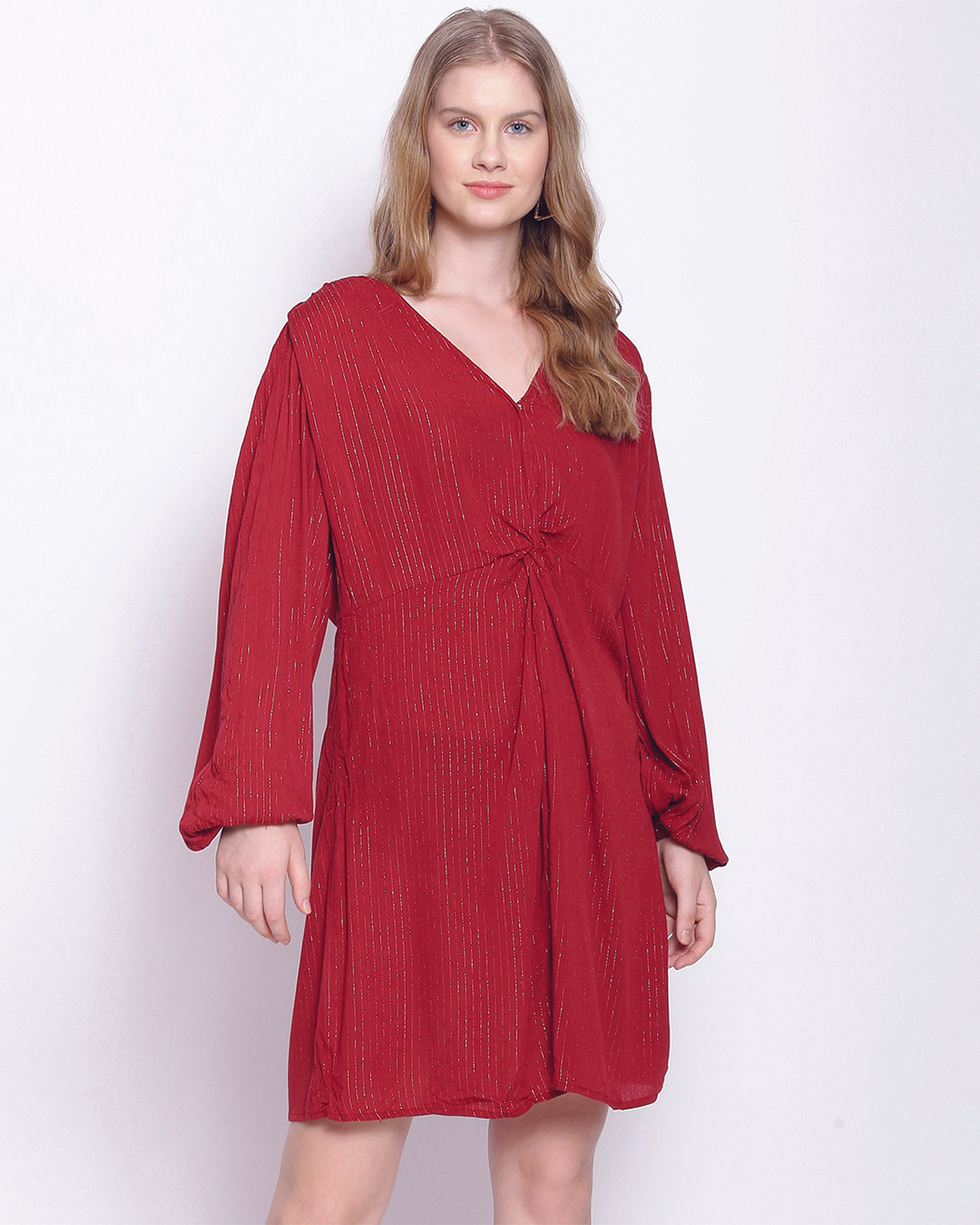 Buy Women's Brick Red Striped Dress Online at Bewakoof