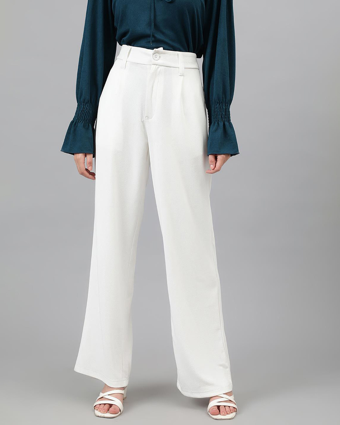 Buy Women's Bright White Straight Fit Trousers Online at Bewakoof