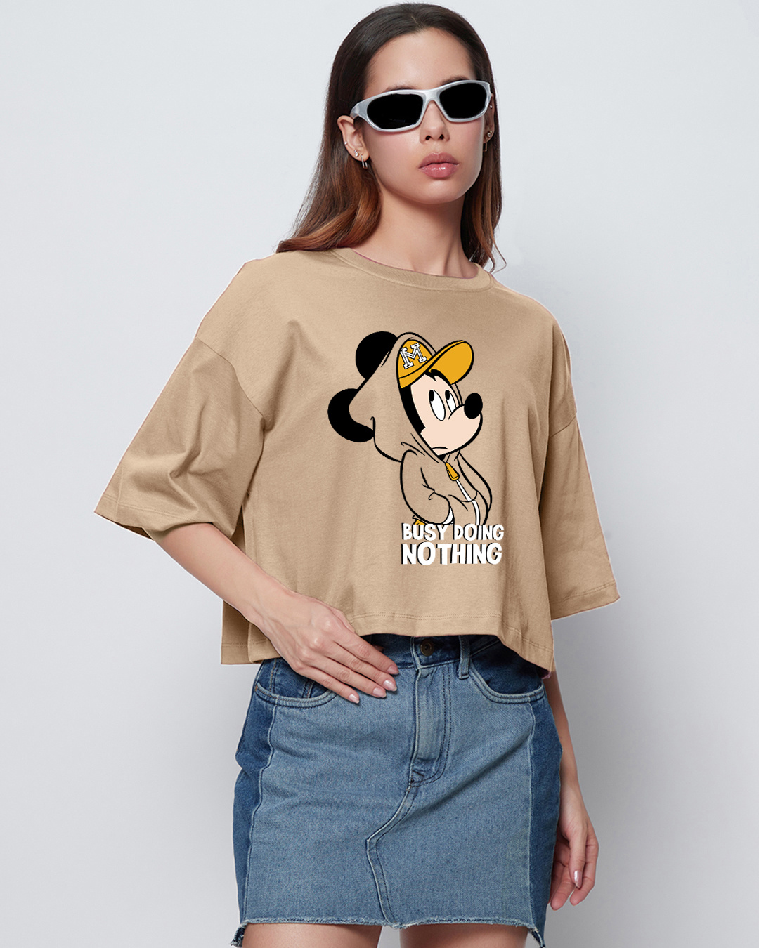 Buy Women's Brown Busy Doing Nothing Graphic Printed Oversized Short ...