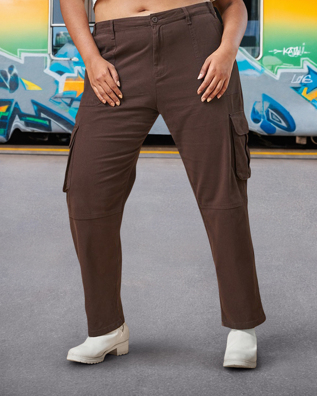 Buy Women's Brown Plus Size Cargo Pants Online at Bewakoof