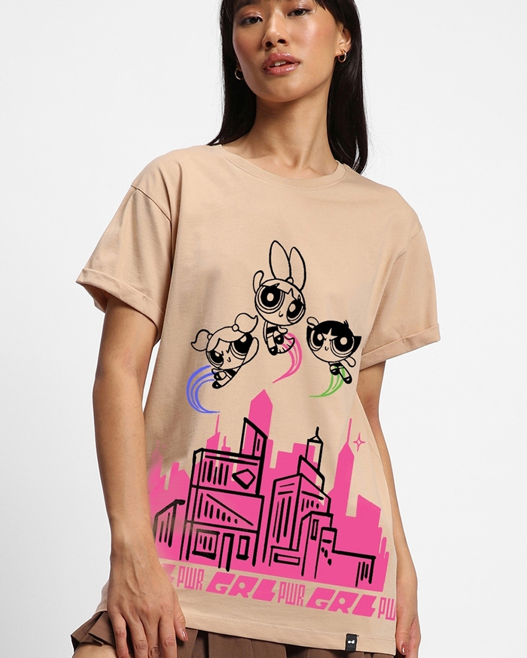 Buy Women's Brown Power Puff Girls Graphic Printed Boyfriend T-shirt ...