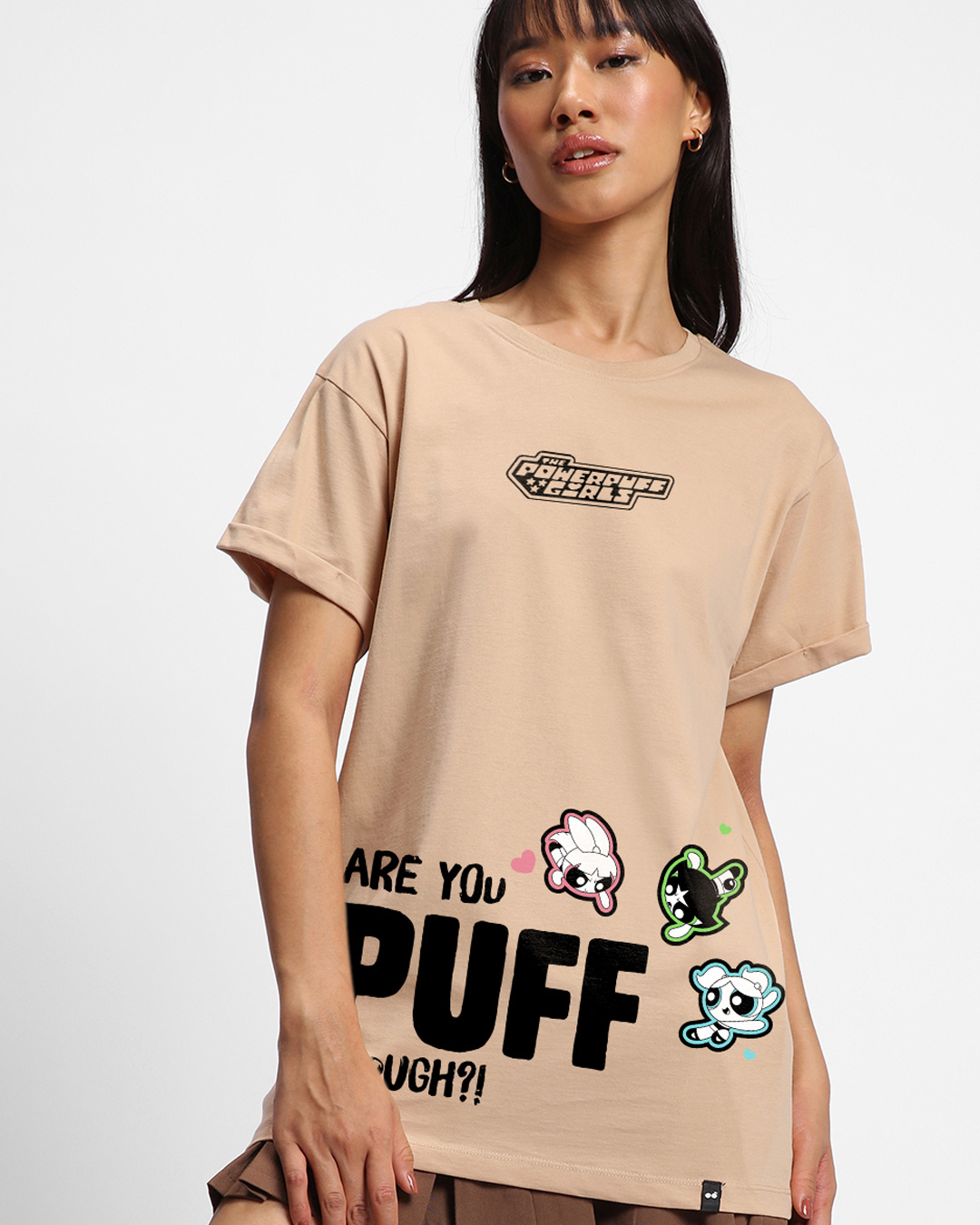 Buy Women's Brown Powerpufff Enough Graphic Printed Boyfriend T-shirt ...