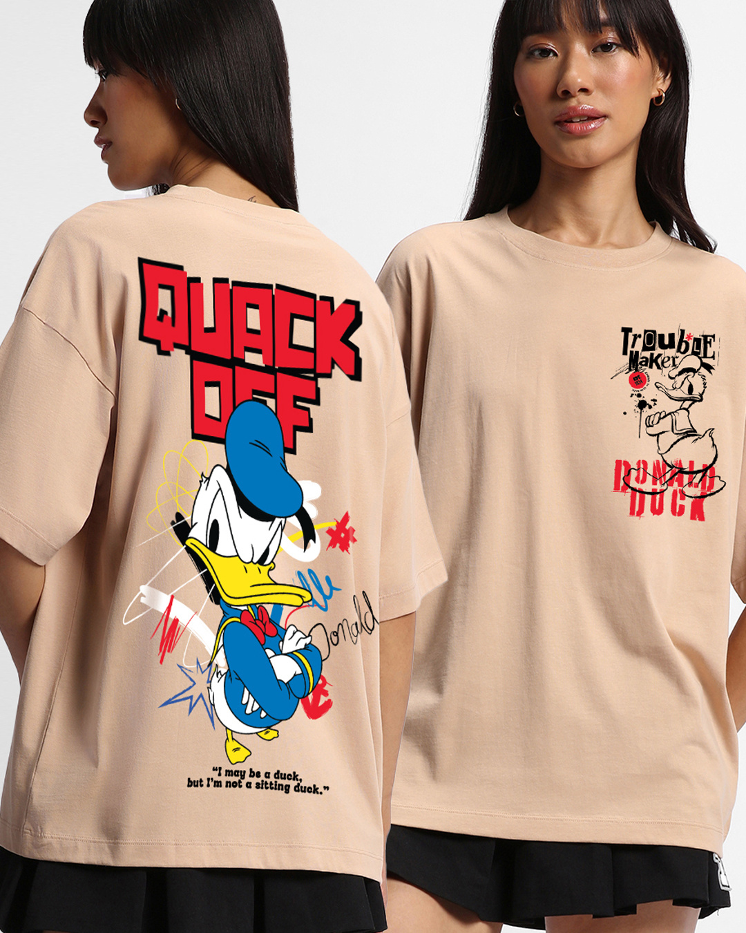 Buy Women's Brown Quack Off Graphic Printed Oversized T-shirt Online at ...