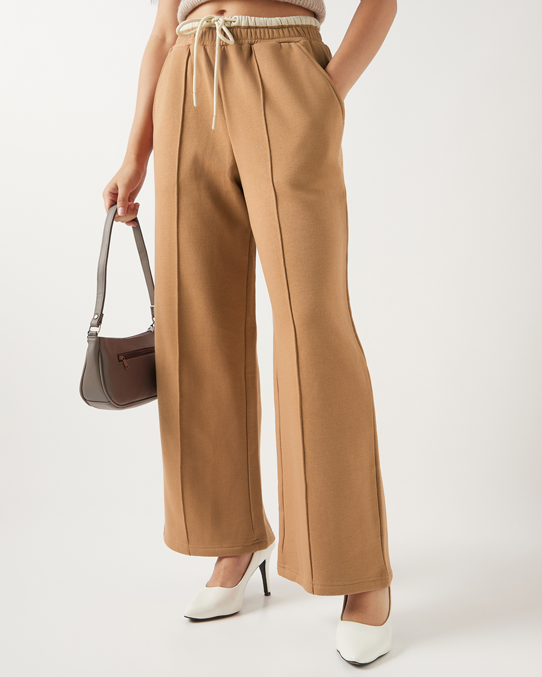 Buy Women's Camel Brown Wide Leg Track Pants Online at Bewakoof