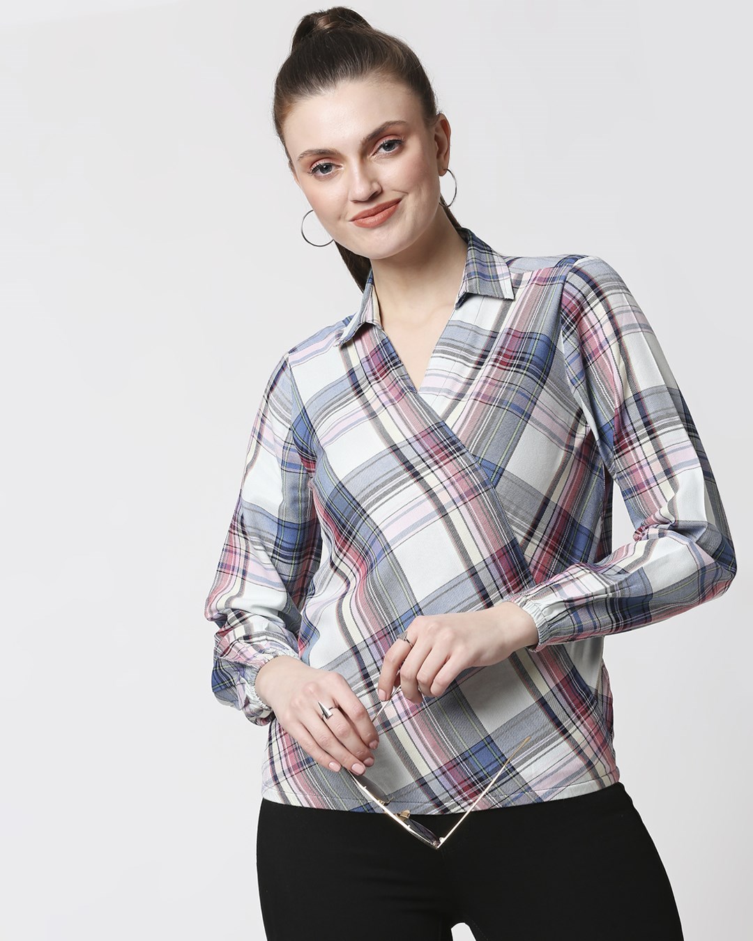 Buy Women's Blue Checks Overlap Shirt Online at Bewakoof