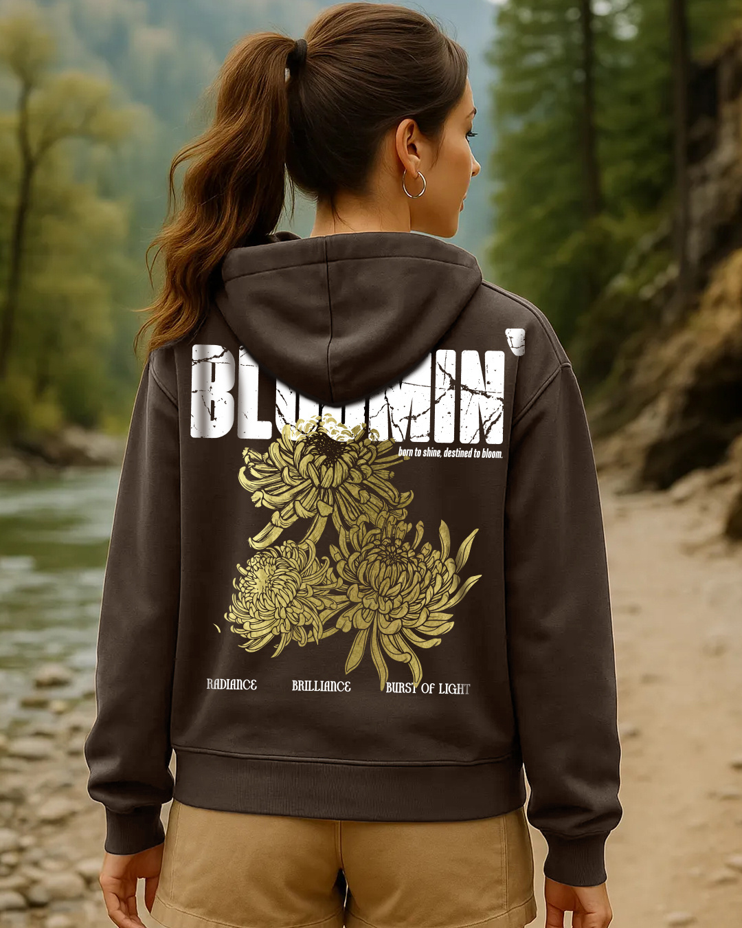 Buy Women's Chestnut Brown Bloomin Graphic Printed Oversized Hoodies ...