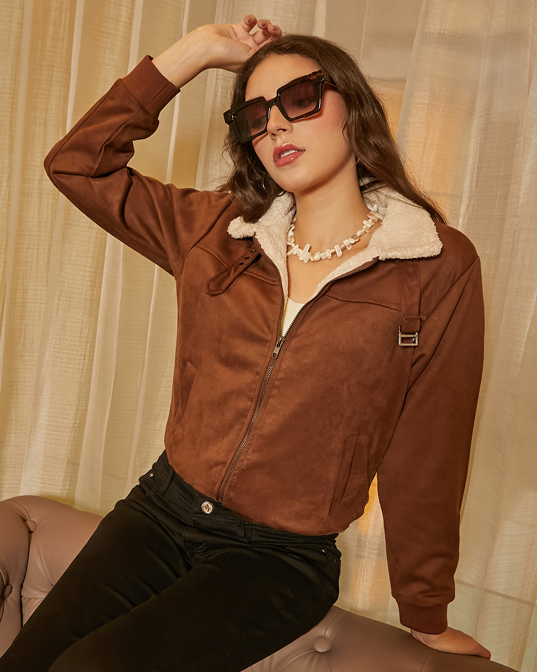 Buy Women's Chocolate Brown Zipper Jacket Online at Bewakoof