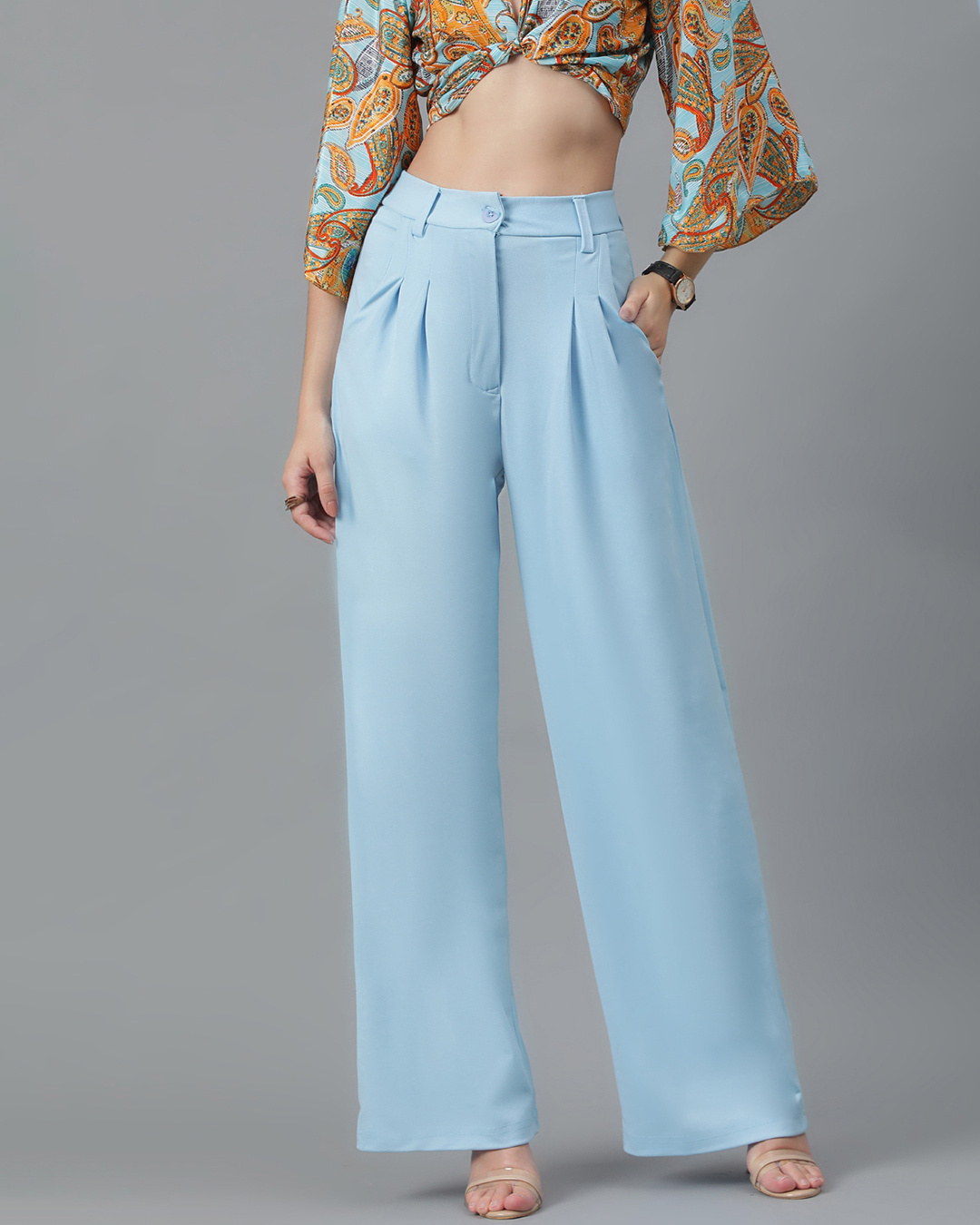 Buy Women's Columbia Blue Straight Fit Trousers Online at Bewakoof