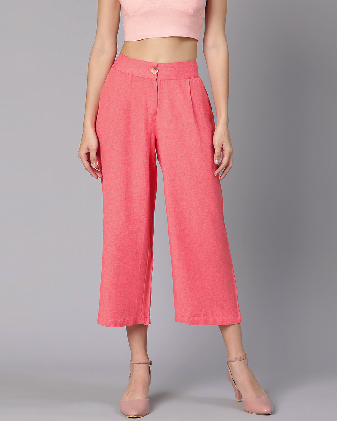 Buy Women's Coral Pink Wide Leg Pants Online at Bewakoof