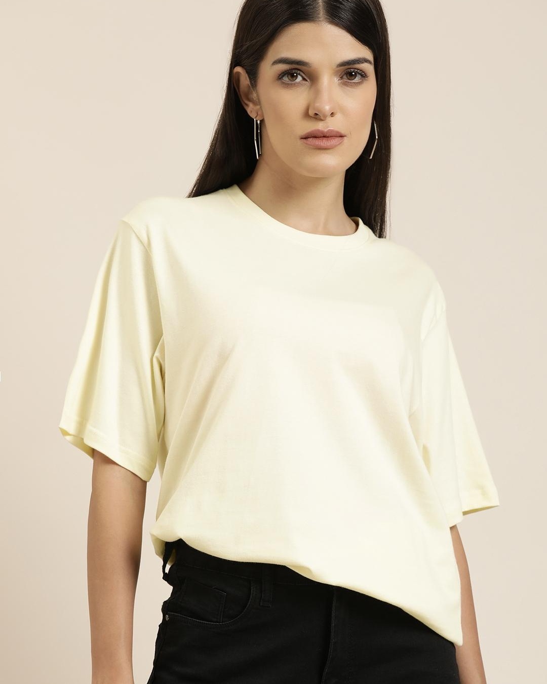 Buy Women's Cream Oversized T-shirt Online at Bewakoof