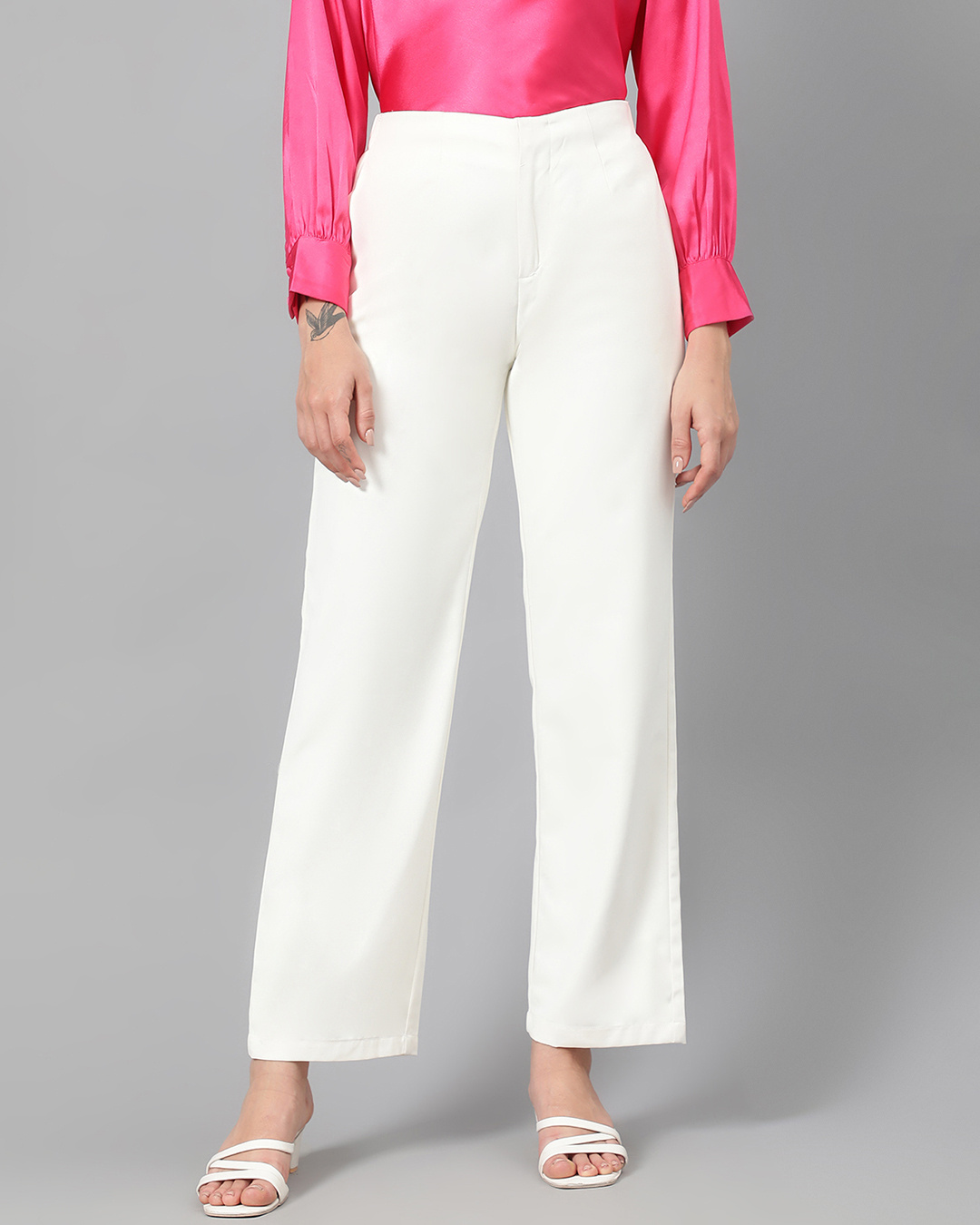 Buy Women's Creamy White Straight Fit Trousers Online at Bewakoof