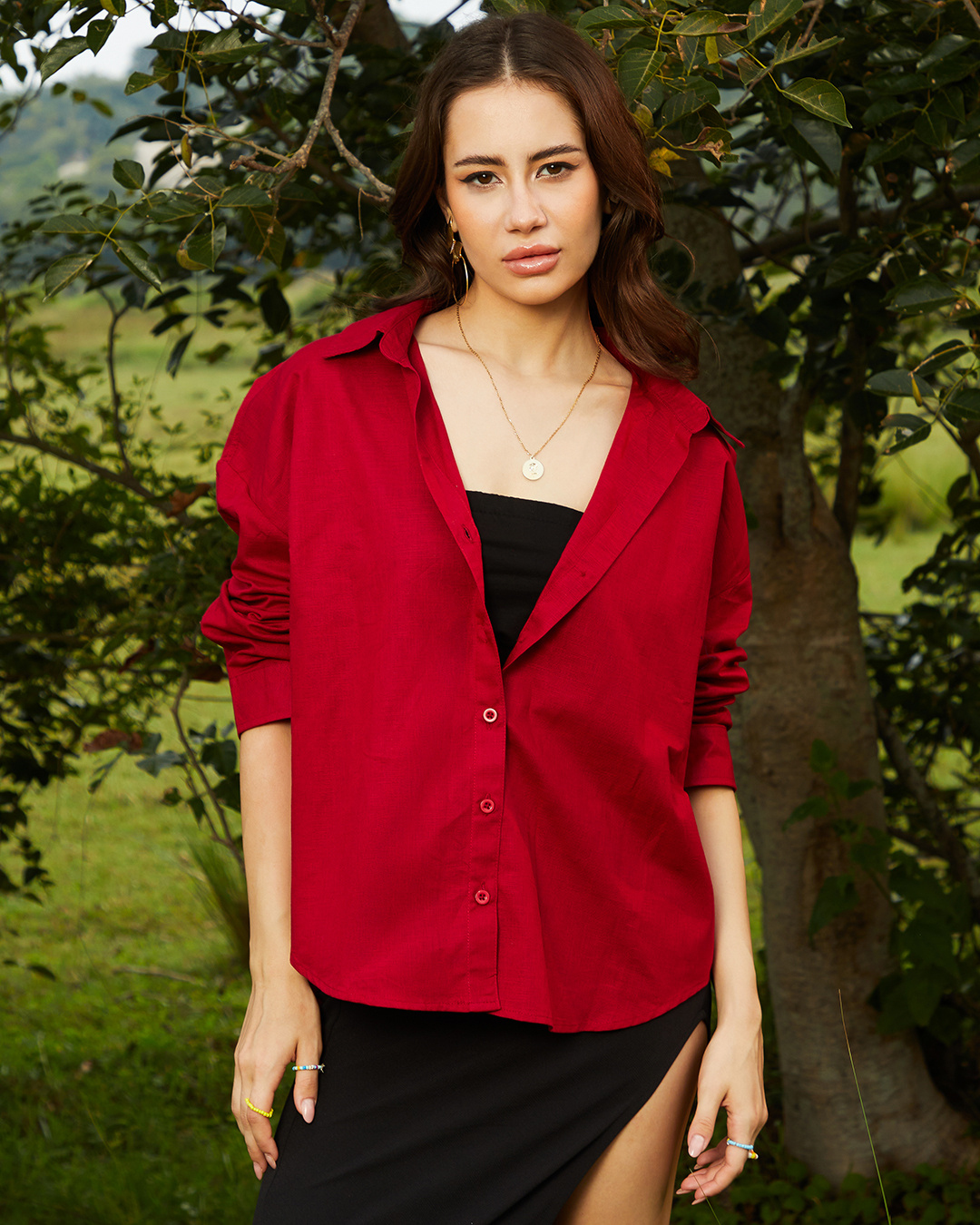Buy Women's Crimson Red Oversized Shirt Online at Bewakoof