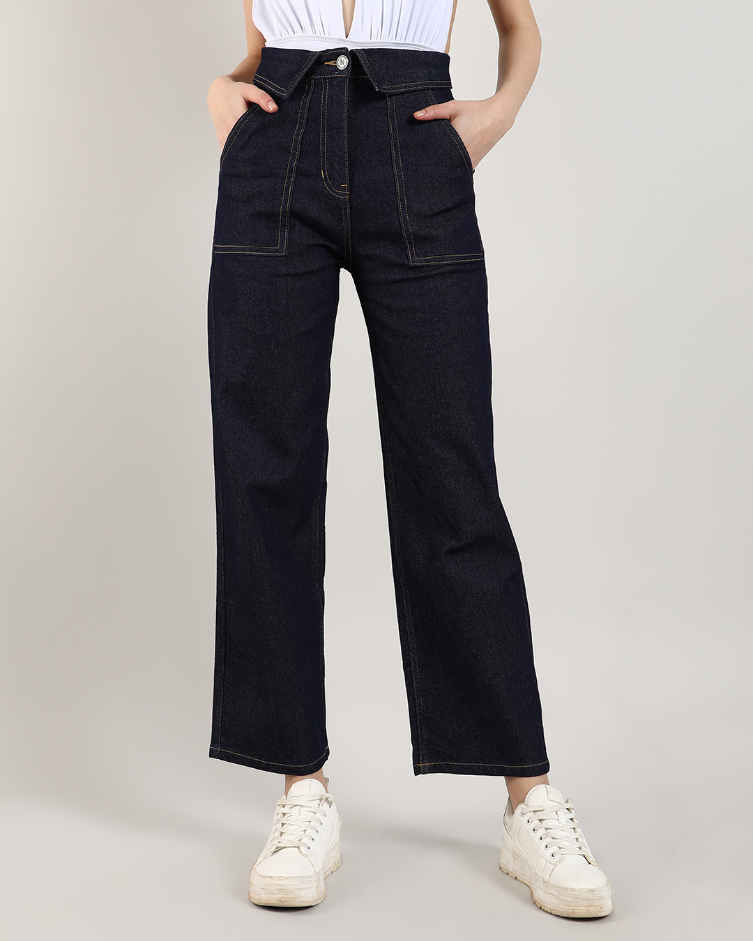 Buy Women's Dark Blue Flared Jeans Online at Bewakoof
