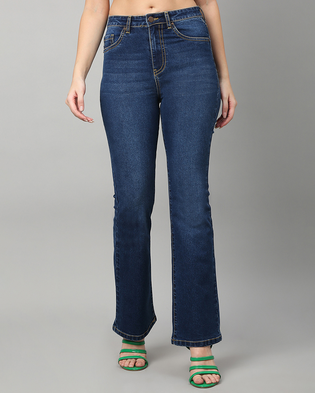 Buy Women's Dark Blue Washed BootCut Jeans Online at Bewakoof