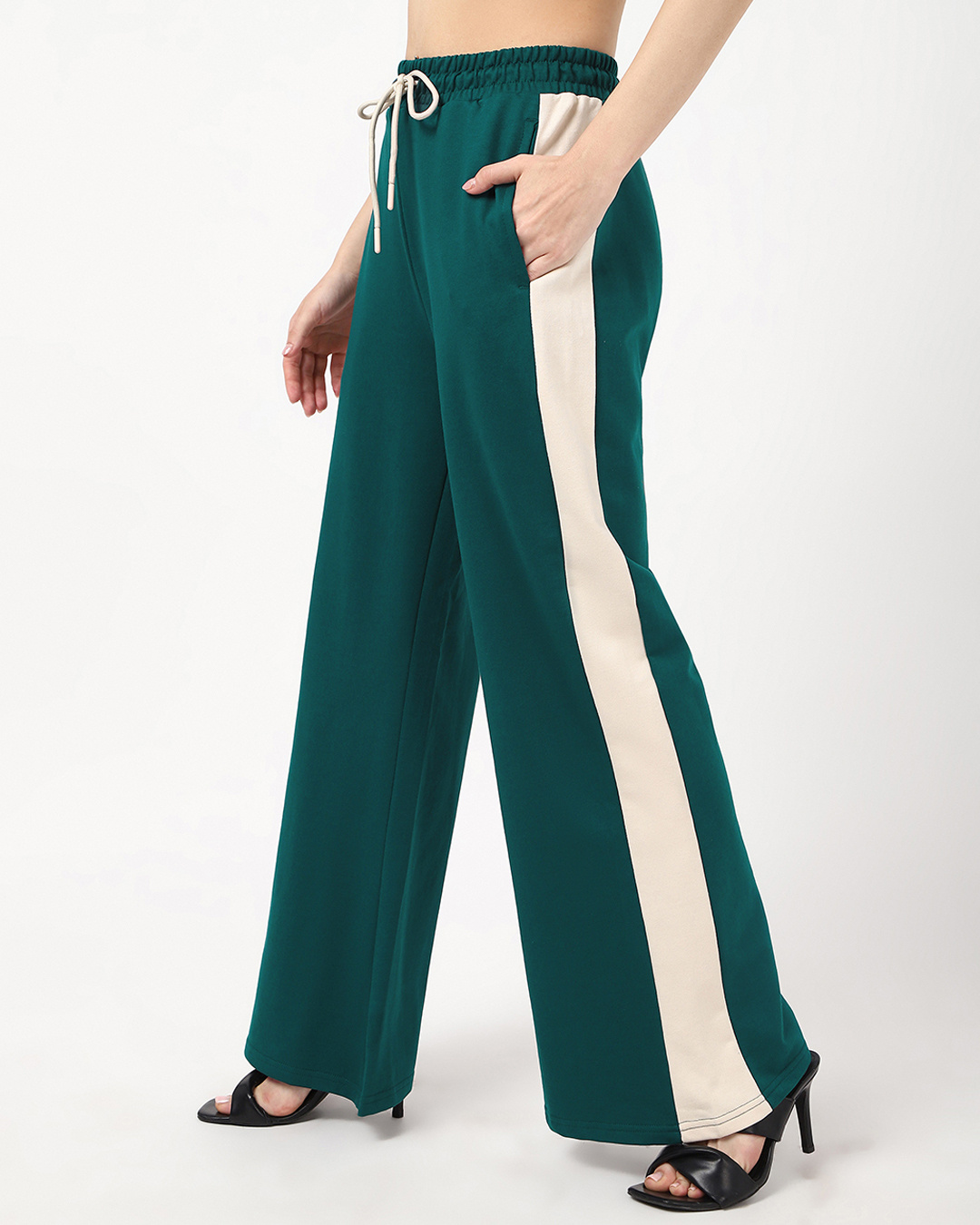 Buy Women's Dark Sea Green Wide Leg Track Pants Online at Bewakoof