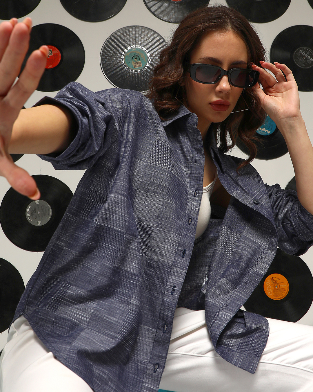 Buy Women's Denim Blue Checked Oversized Shirt Online at Bewakoof