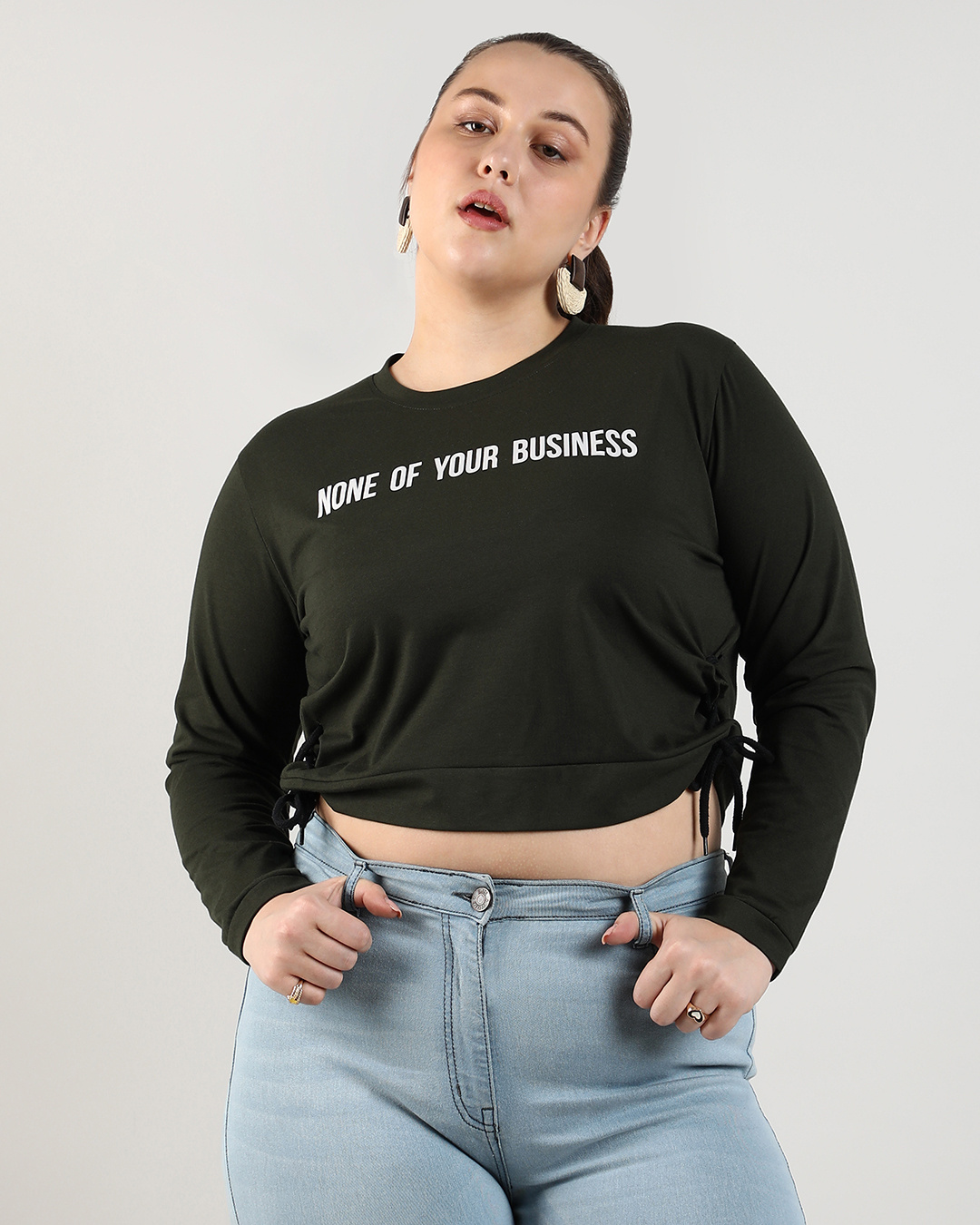 Buy Women's Forest Green None Of Your Business Typography Oversized ...