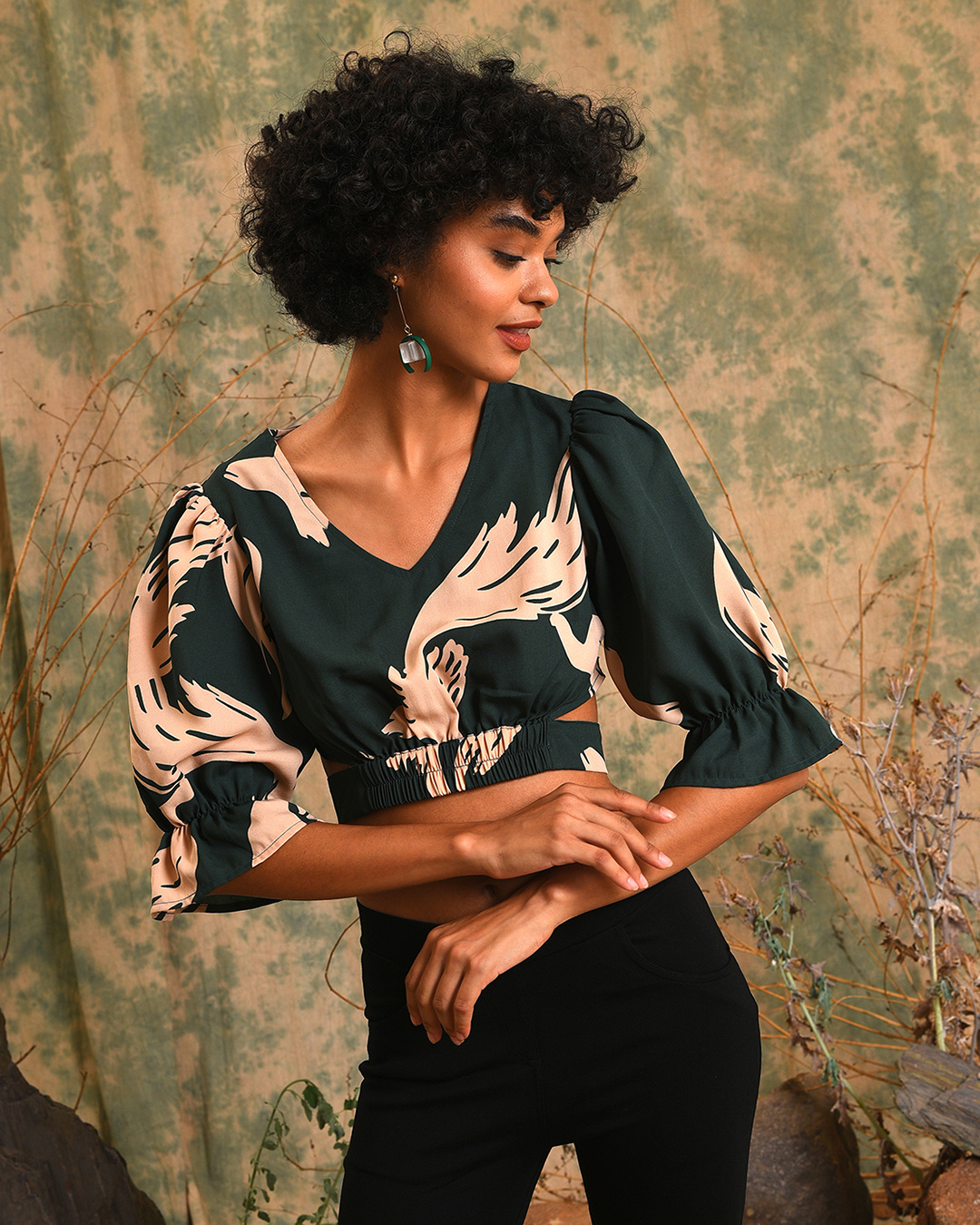 Buy Women's Forest Green Printed Short Top Online at Bewakoof