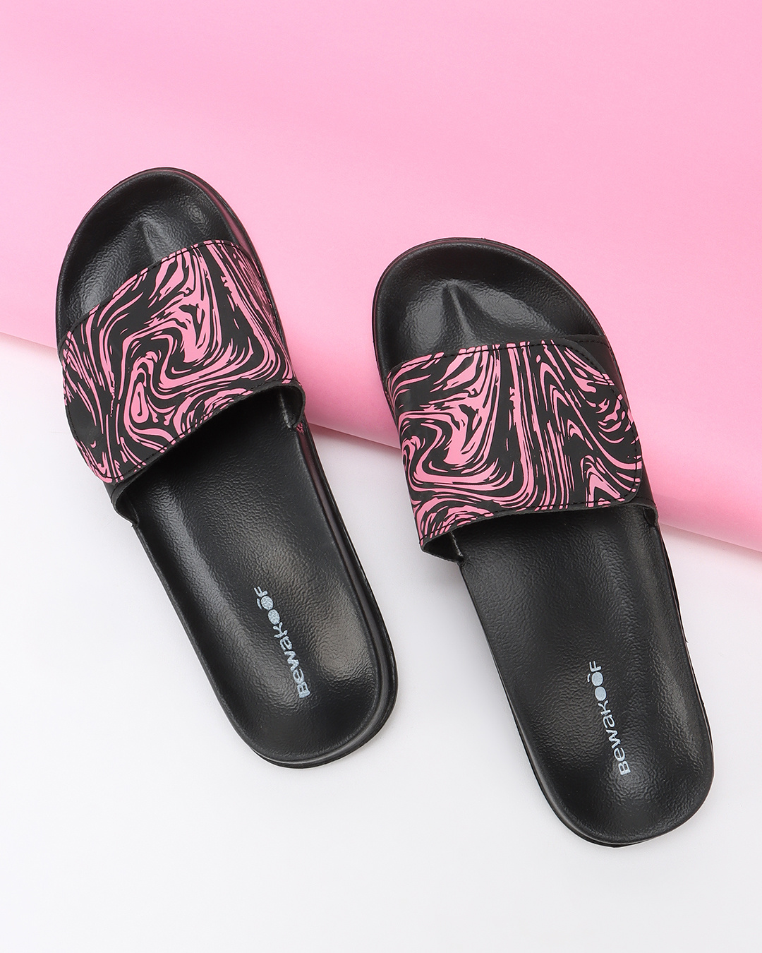Buy Women's Frost Pink Marble Adjustable Velcro Sliders Online in India ...