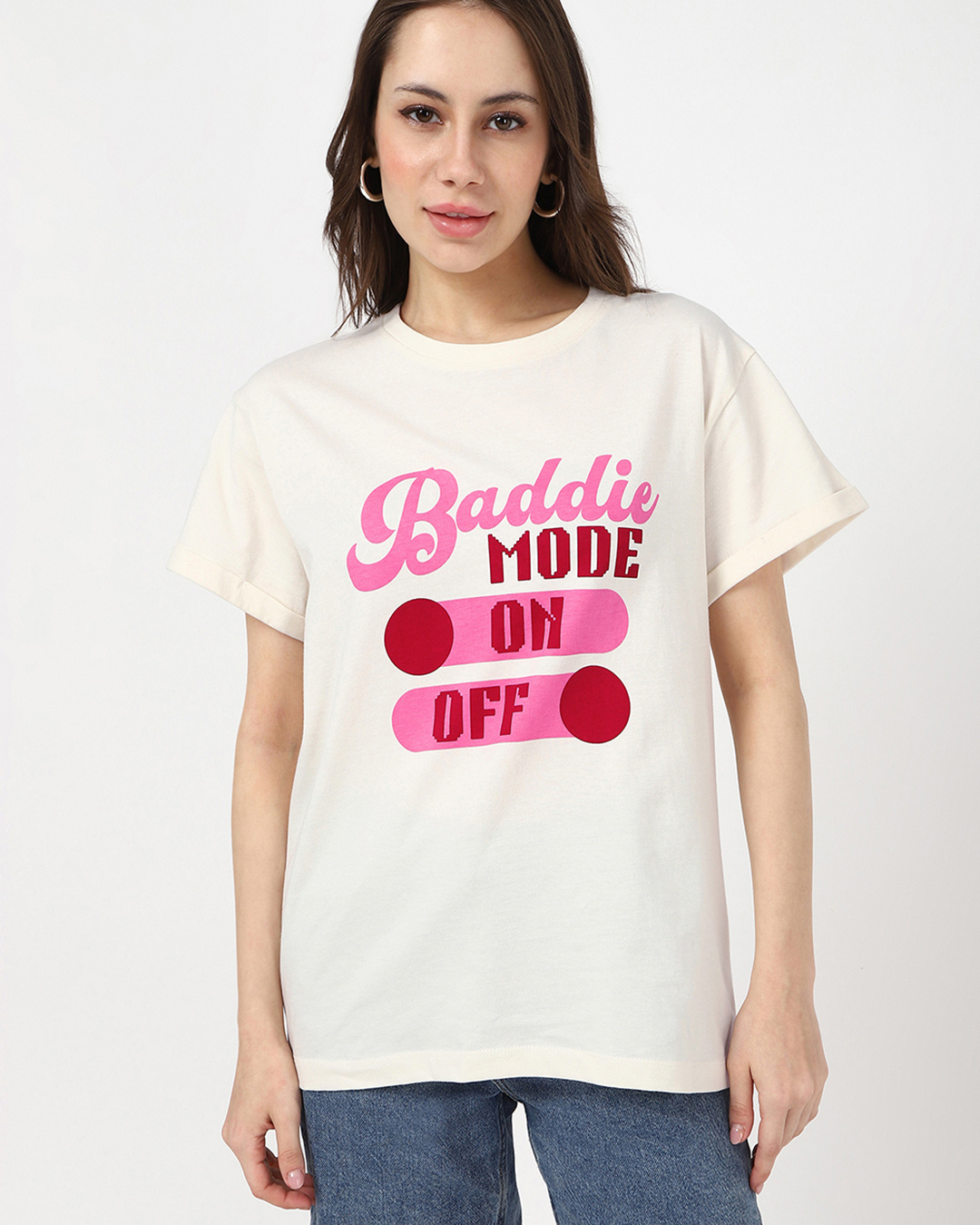 Buy Women's Gardenia Baddie Mode Typography Boyfriend T-shirt Online at ...