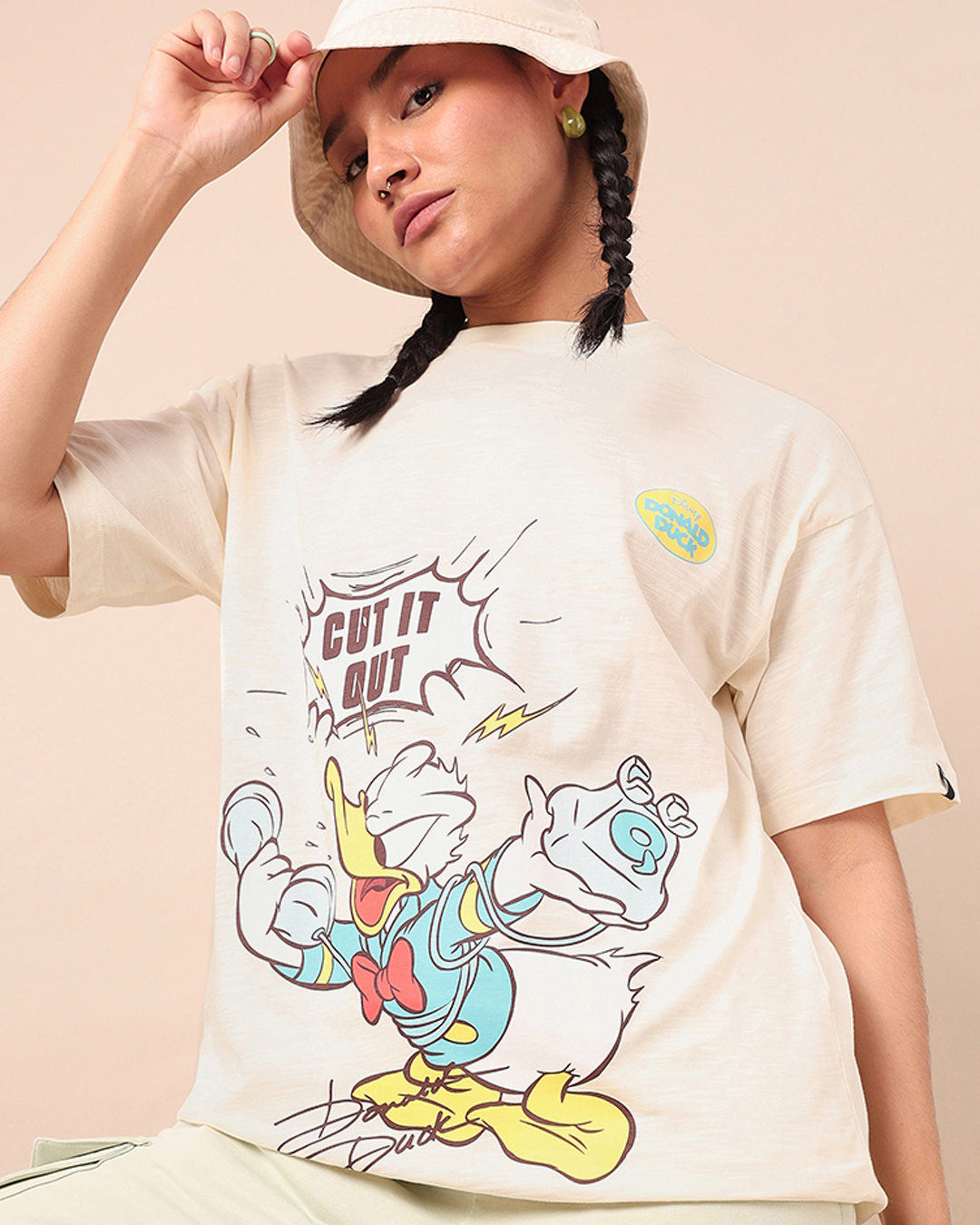 Buy Women's Gardenia Donald Duck Graphic Printed Oversized T-shirt Online at Bewakoof