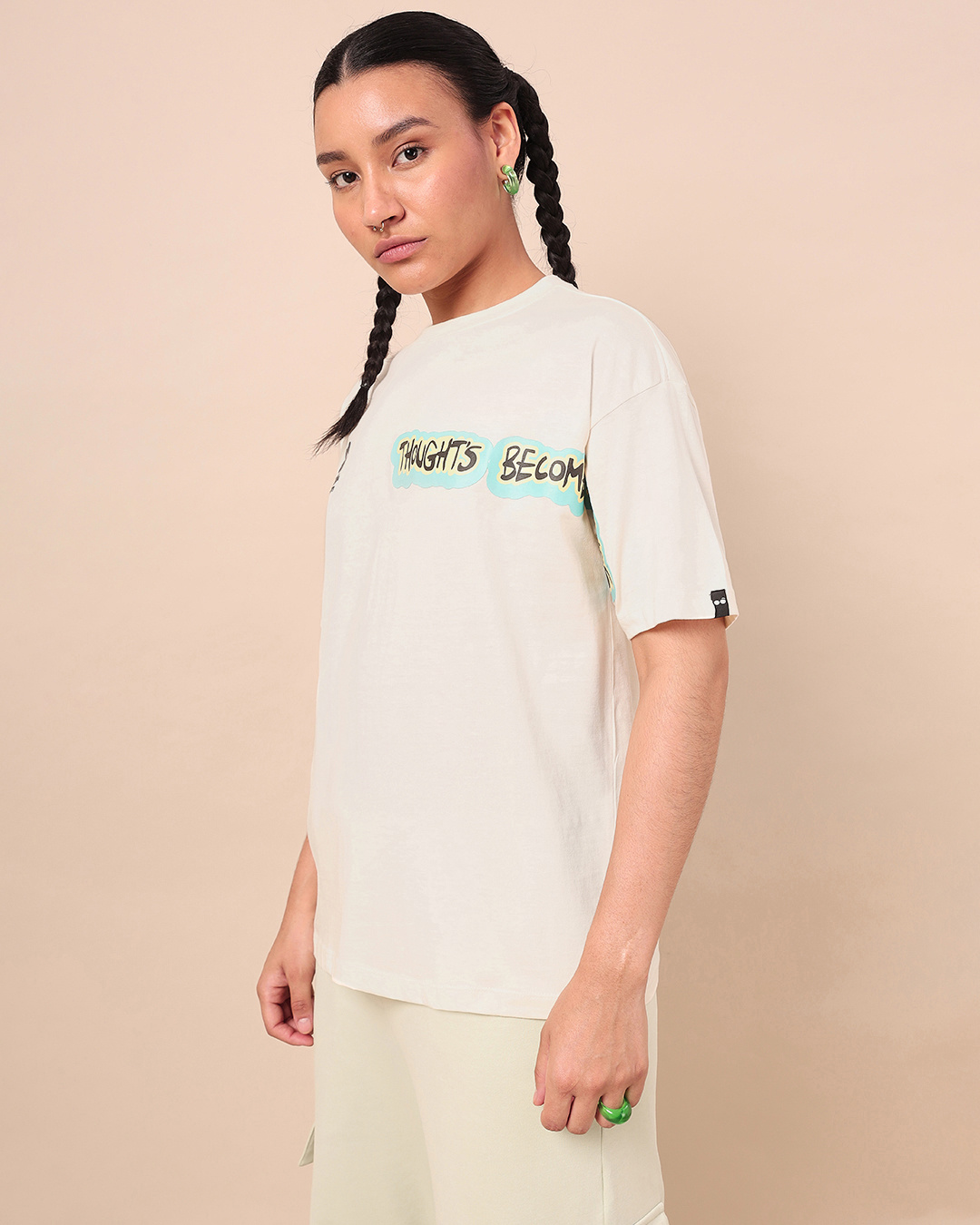 Buy Women's Gardenia Typography Oversized T-shirt Online at Bewakoof