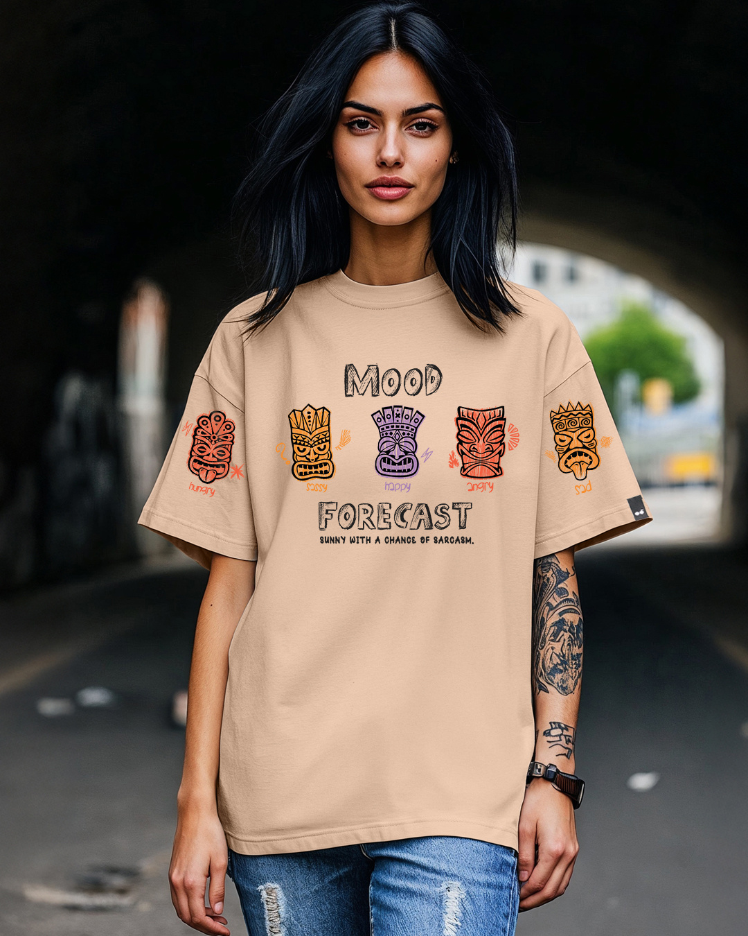 Buy Women's Ginger Root Brown Mood For Cast Graphic Printed Oversized T ...