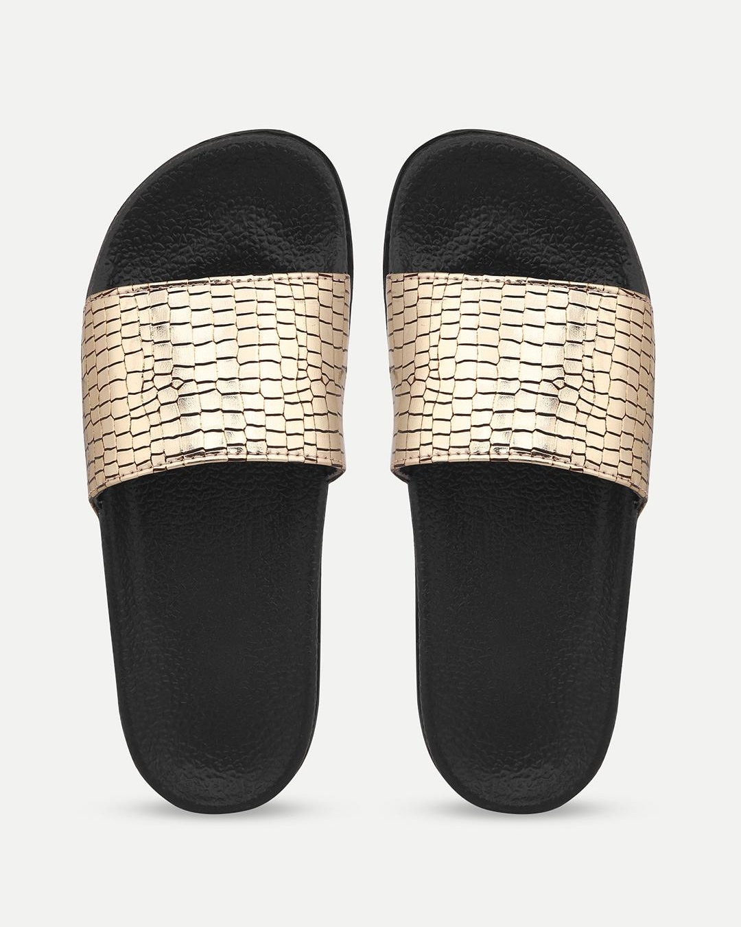Buy Women's Gold Self Design Sliders Online in India at Bewakoof