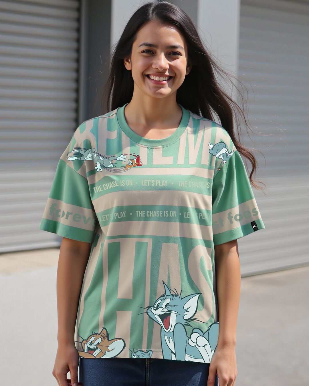 Buy Women's Granite Green Frenemies Graphic Printed Oversized T-shirt ...