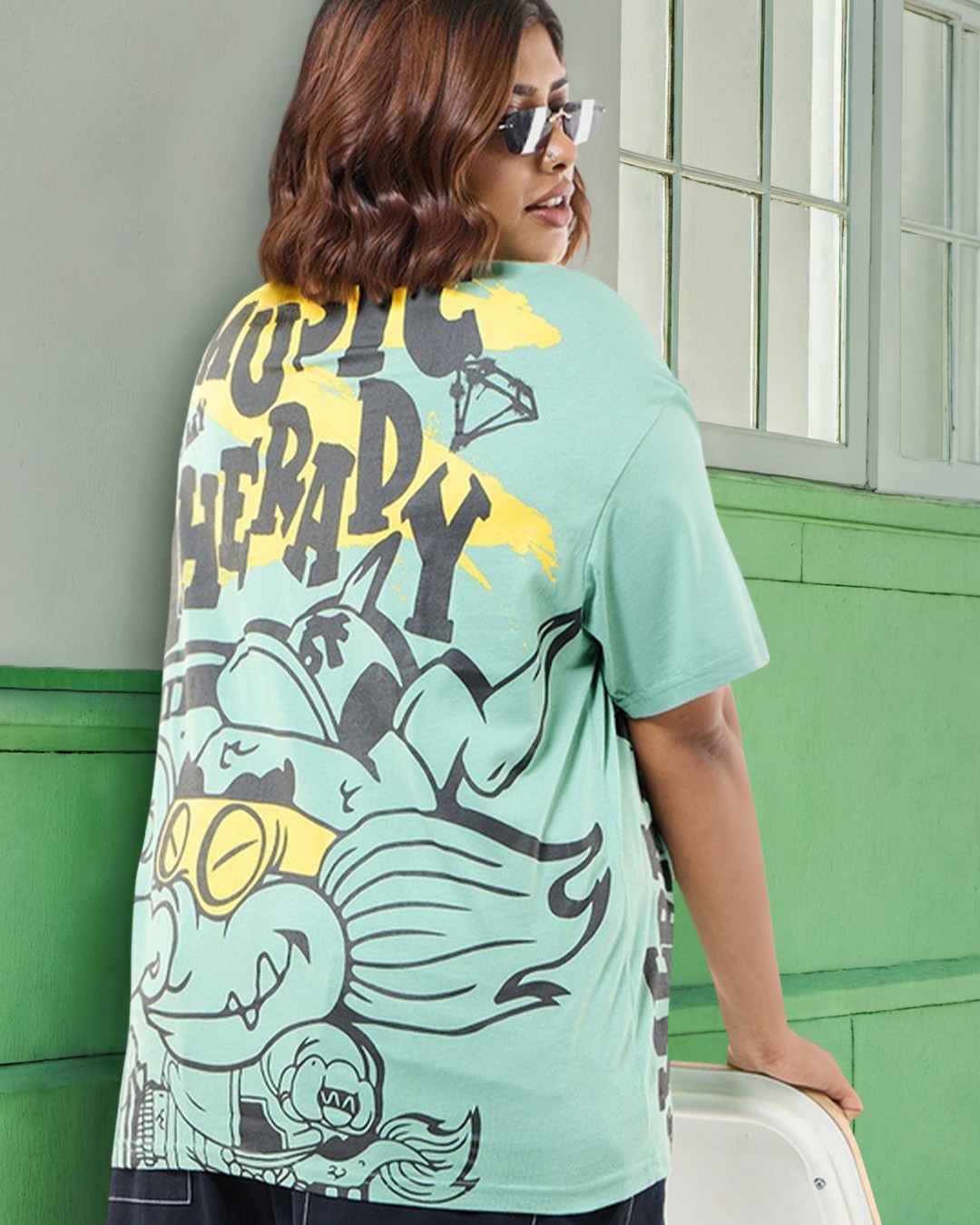 Buy Women's Granite Green Therapy King Graphic Printed Oversized Plus Size T-shirt Online at ...