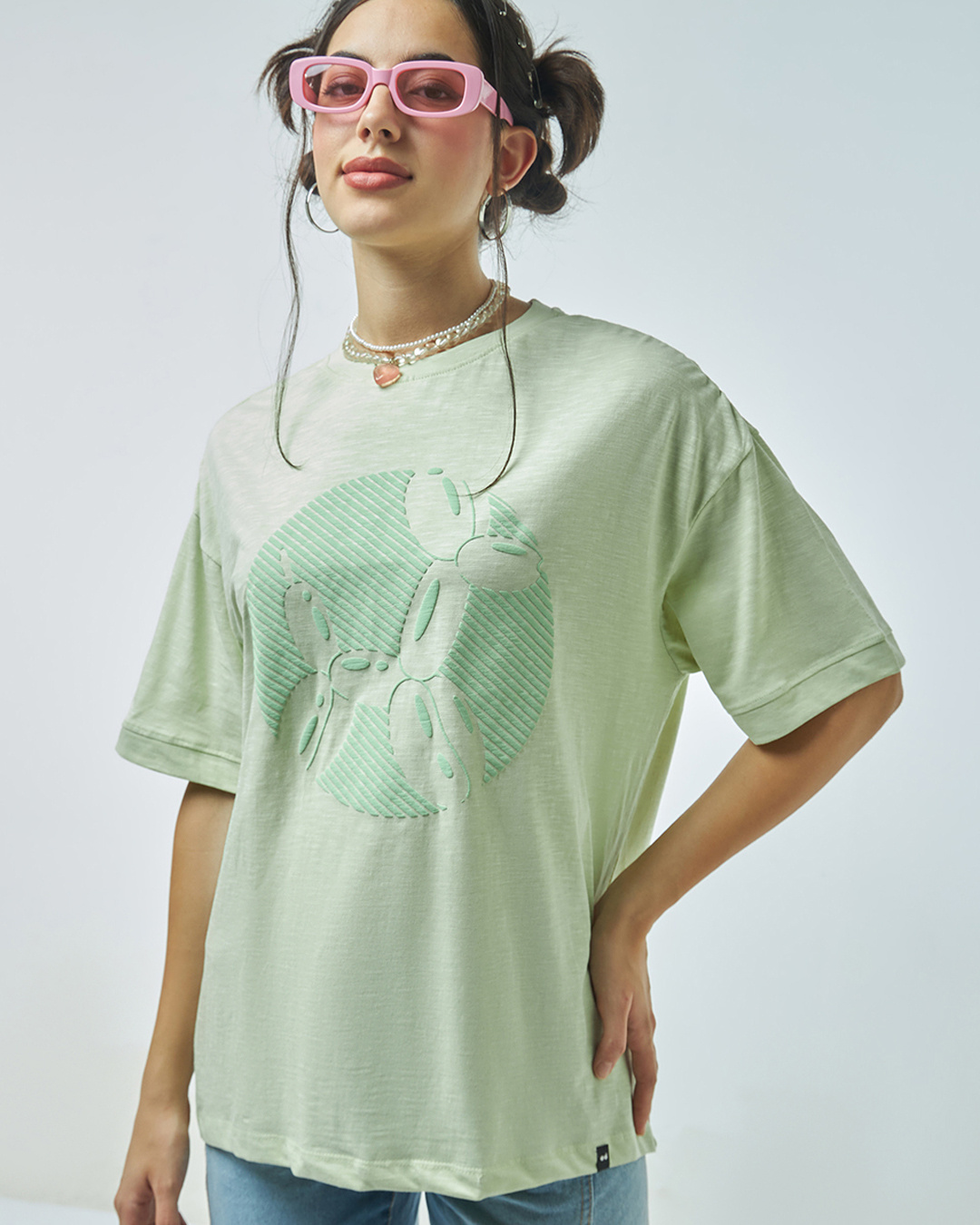 Buy Womens Green Air Ballon Graphic Printed Oversized T Shirt Online