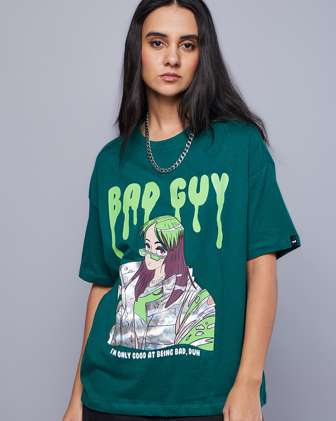 Buy Women's Green Bad Guy Graphic Printed Oversized T-shirt Online at ...