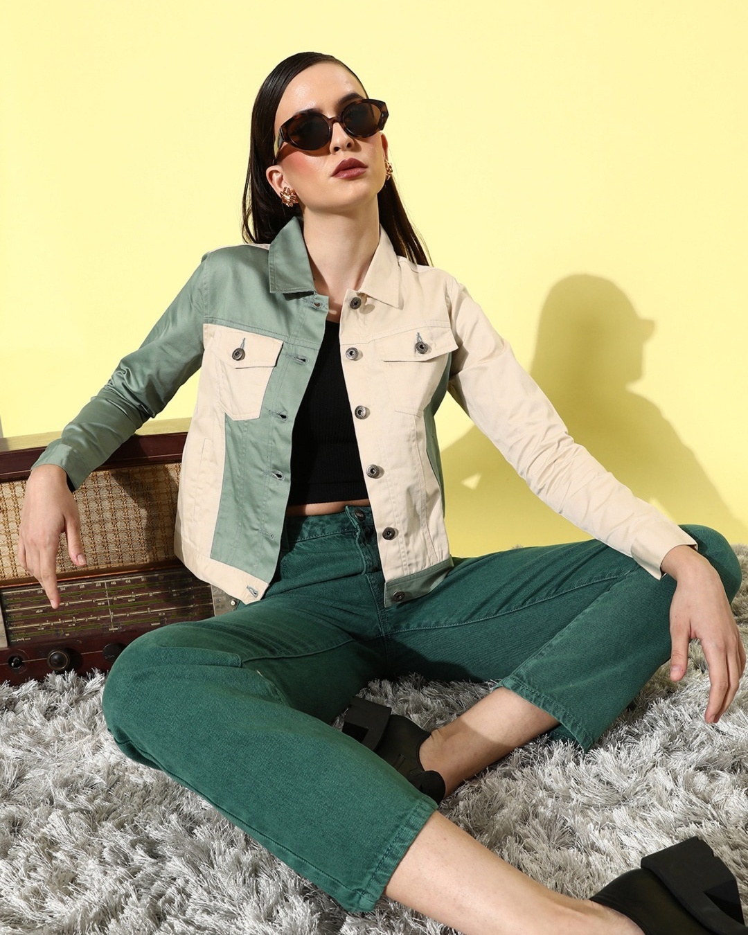 Buy Women's Green & Beige Color Block Jacket Online at Bewakoof