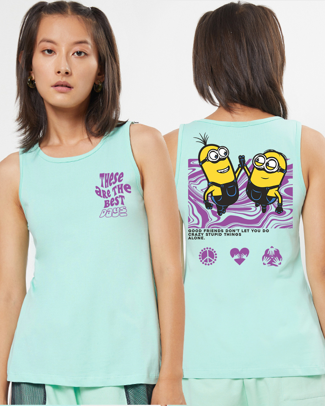 Buy Women's Green Best Buds Graphic Printed Slim Fit Tank Top Online at ...