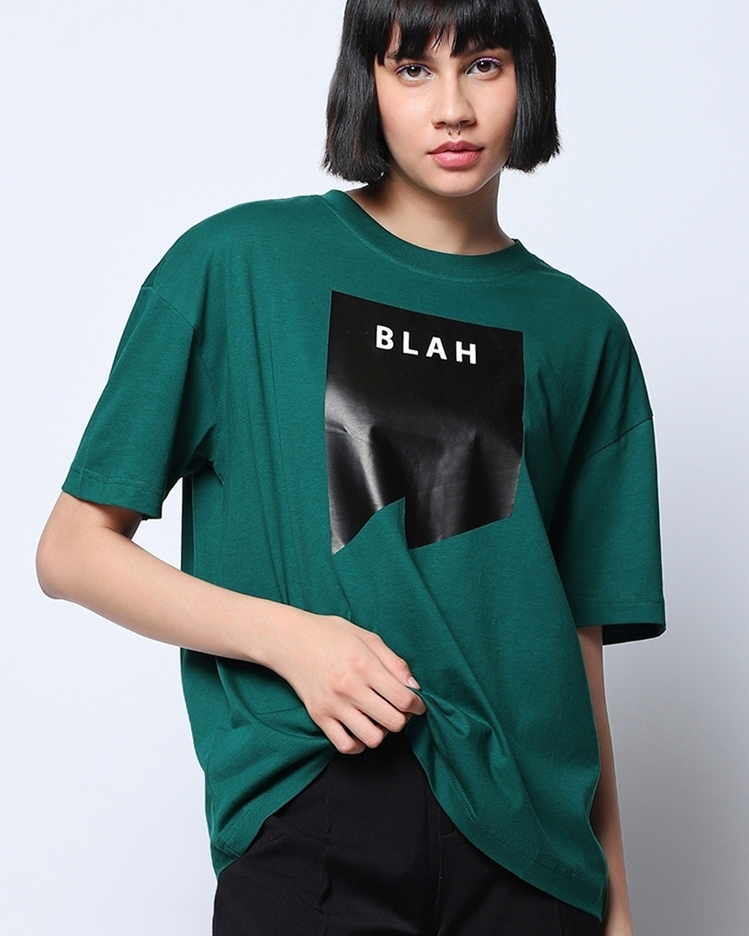 Buy Women's Green Blah Graphic Printed Oversized T-shirt Online at Bewakoof