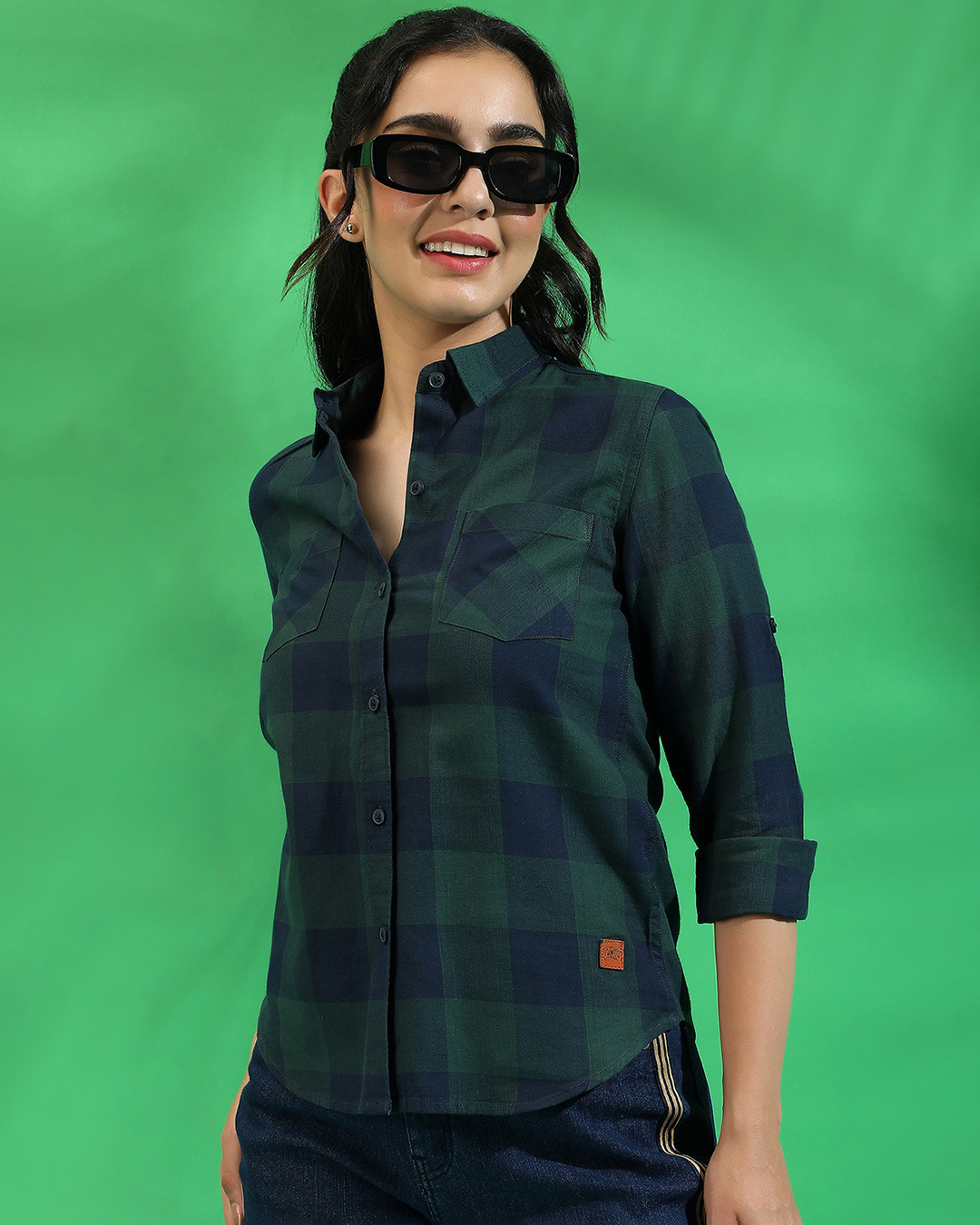 Buy Women's Green & Blue Checked Shirt Online at Bewakoof